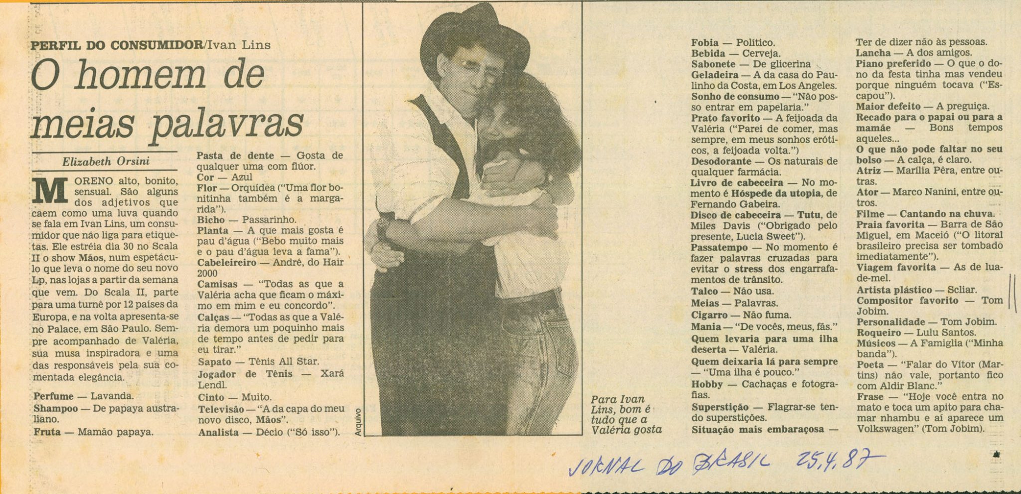 Perfil - Ivan Lins - Artista plástico - Carlos Scliar - Jornal do Brasil - Rio de Janeiro, RJ ...