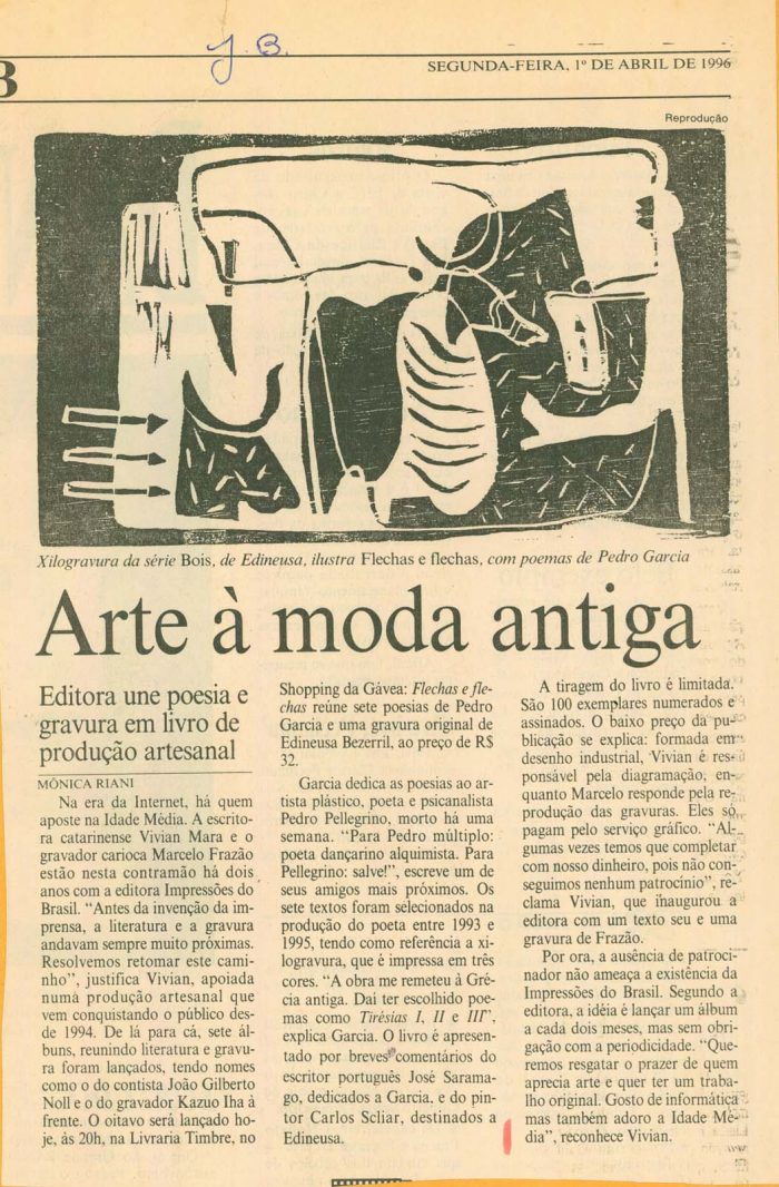 Arte à moda antiga - Livro com comentários de Carlos Scliar - Jornal do Brasil - Rio de Janeiro ...